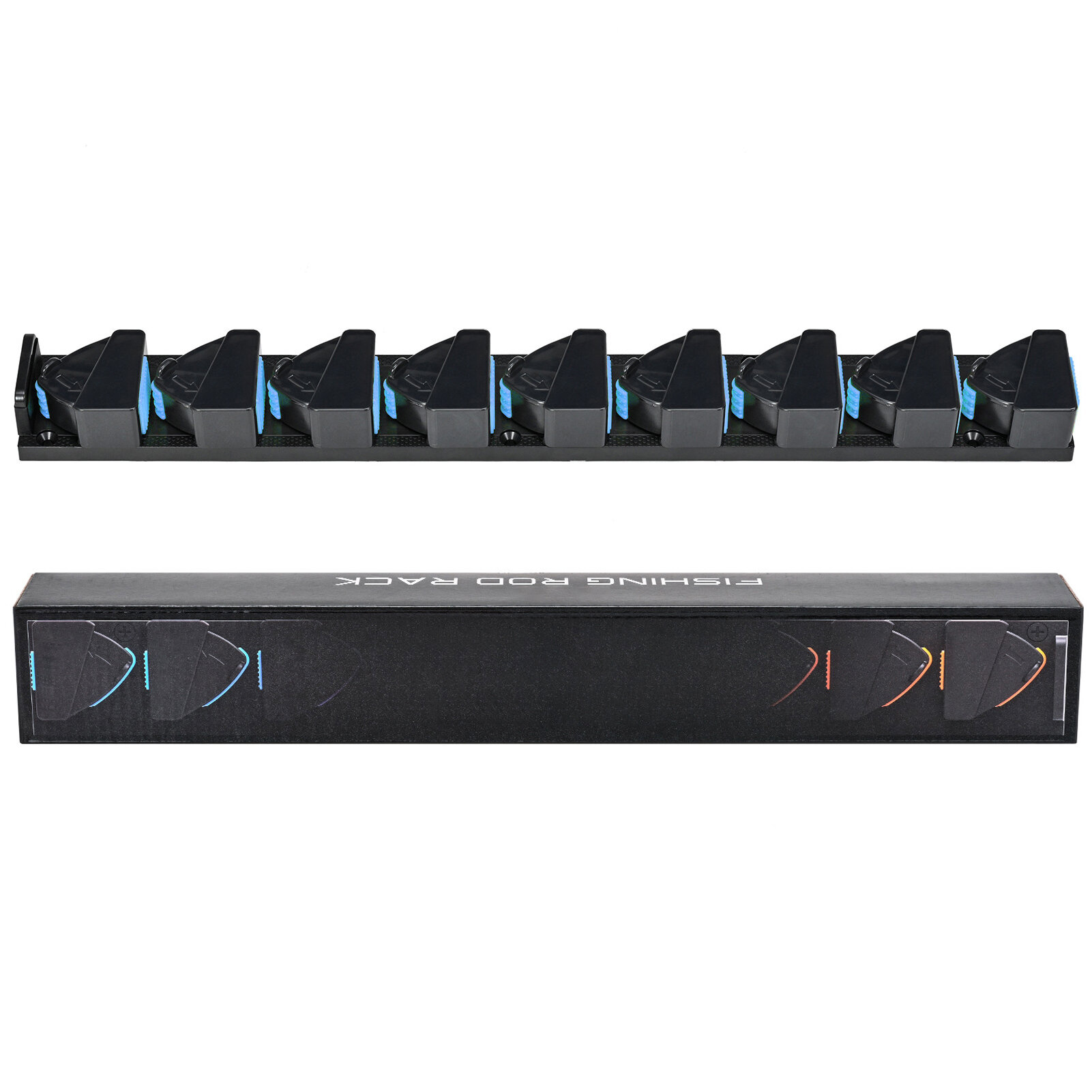 Вертикальный/горизонтальный настенный держатель для рыболовных удочек, вмещает до 9 удочек, синий.