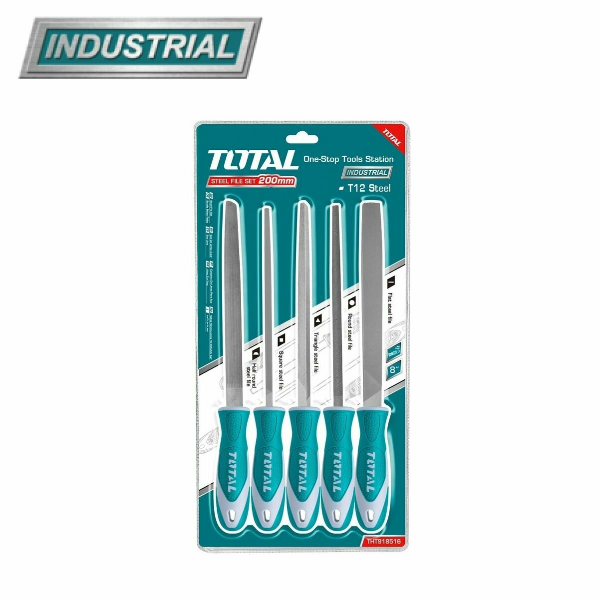 Металлические напильники. Набор из 5 стальных напильников 200 мм TOTAL(T 12 Сталь)