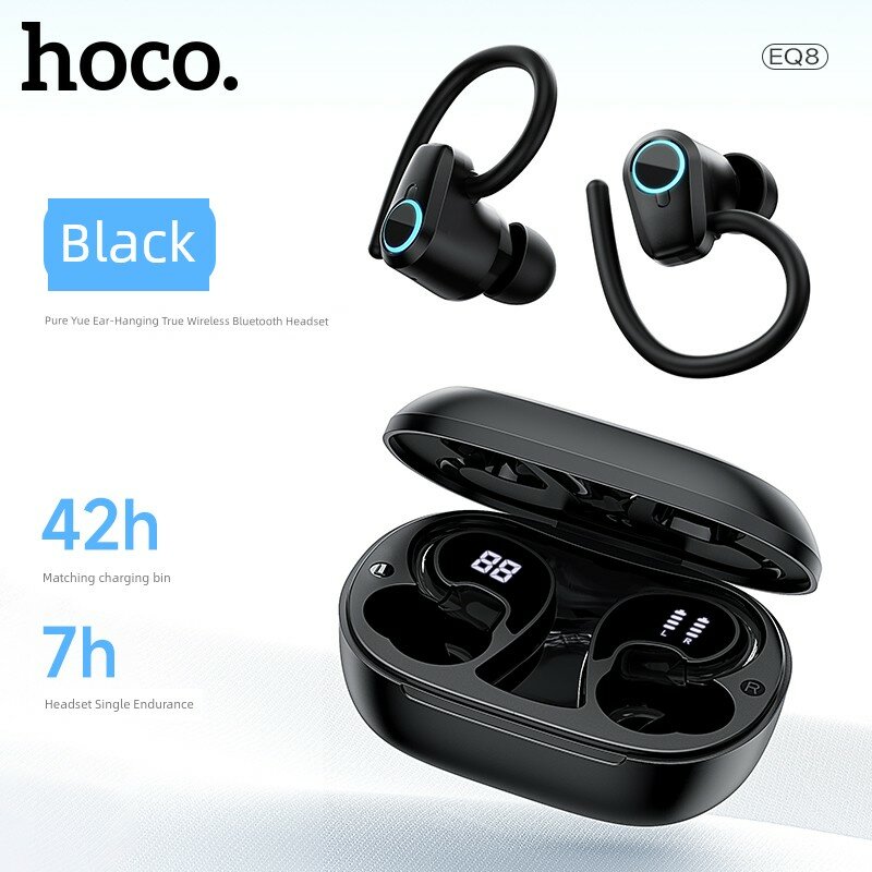 HOCO EQ8 беспроводные спортивные наушники с LED-дисплеем зарядного кейса, черный - идеально для велоспорта и бега