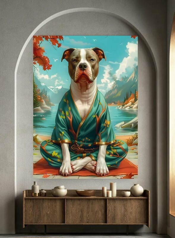 Картина на натуральном холсте , покрыта лаком 40*70 собака релакс