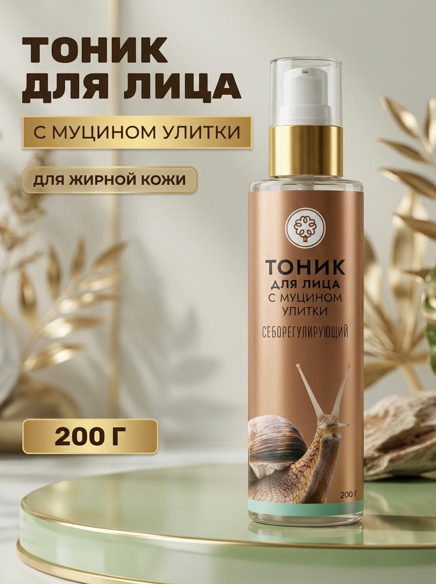Тоник для лица Себорегулирующий с муцином улитки для жирной и комбинированной кожи нормализует сальные железы 200 г