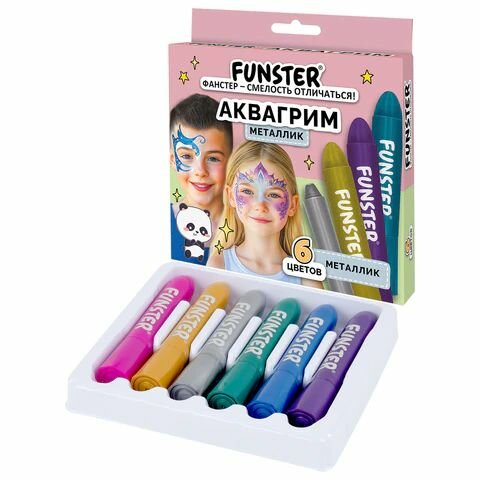 3 шт. Аквагрим для лица и тела, 6 цветов металлик, FUNSTER (фанстер), легко смываются, 192574