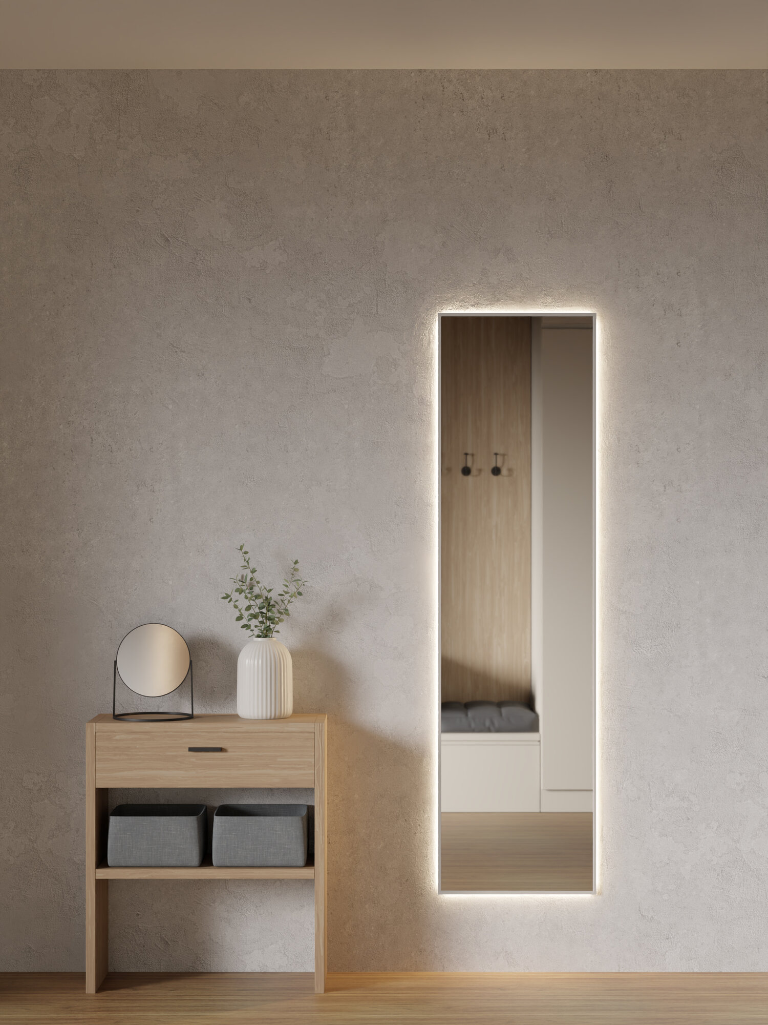 Зеркало с подсветкой в алюминиевой раме настенное ONE MIRROR 160х40см. Свет: Нейтральный белый 4000К. Серебро