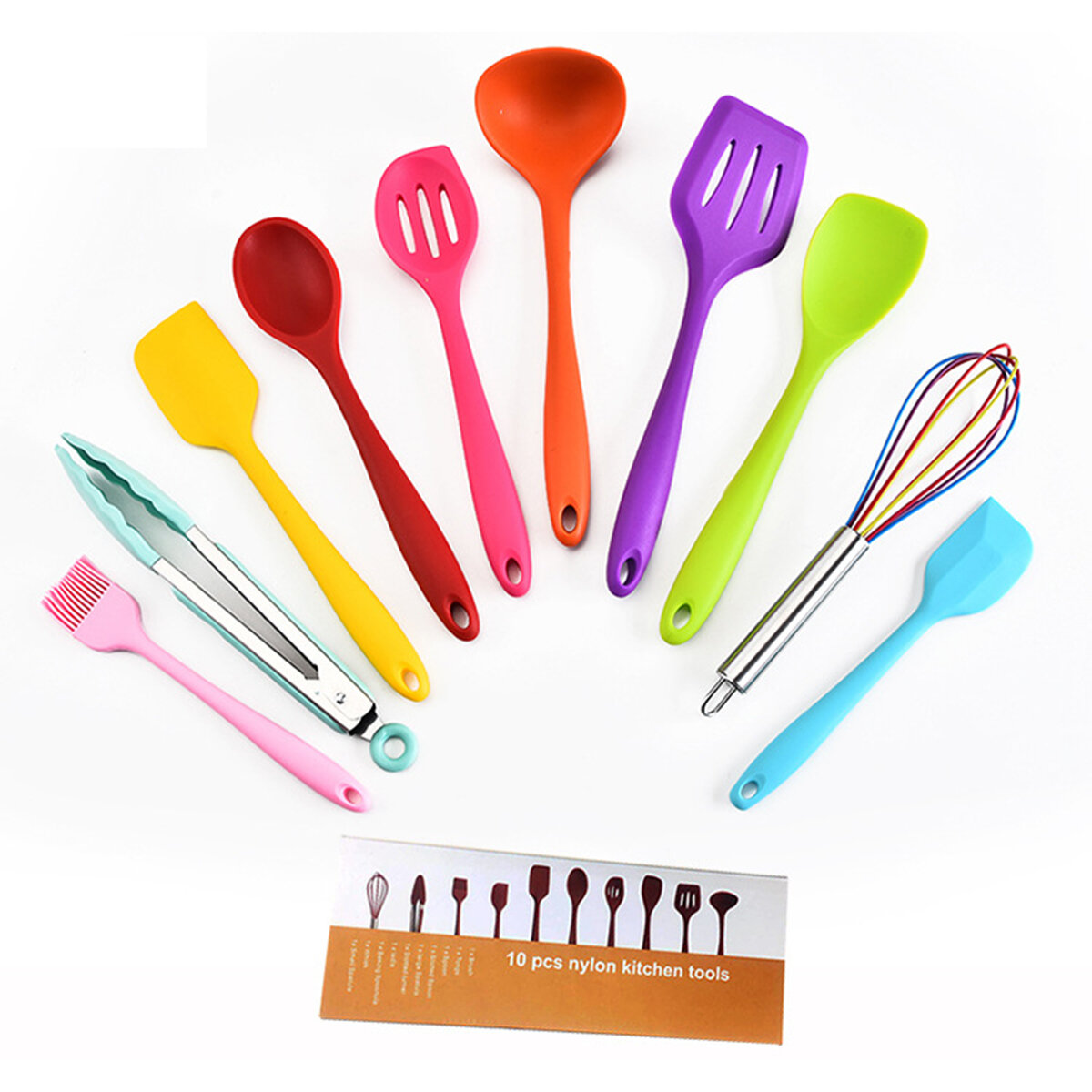 10 штук Набор силиконовых кухонных принадлежностей, 480°F Термостойкие кухонные принадлежности, Ложка, Набор кухонных гаджетов и инструментов для нетипового посуда, Промываемые в посудомоечной машине