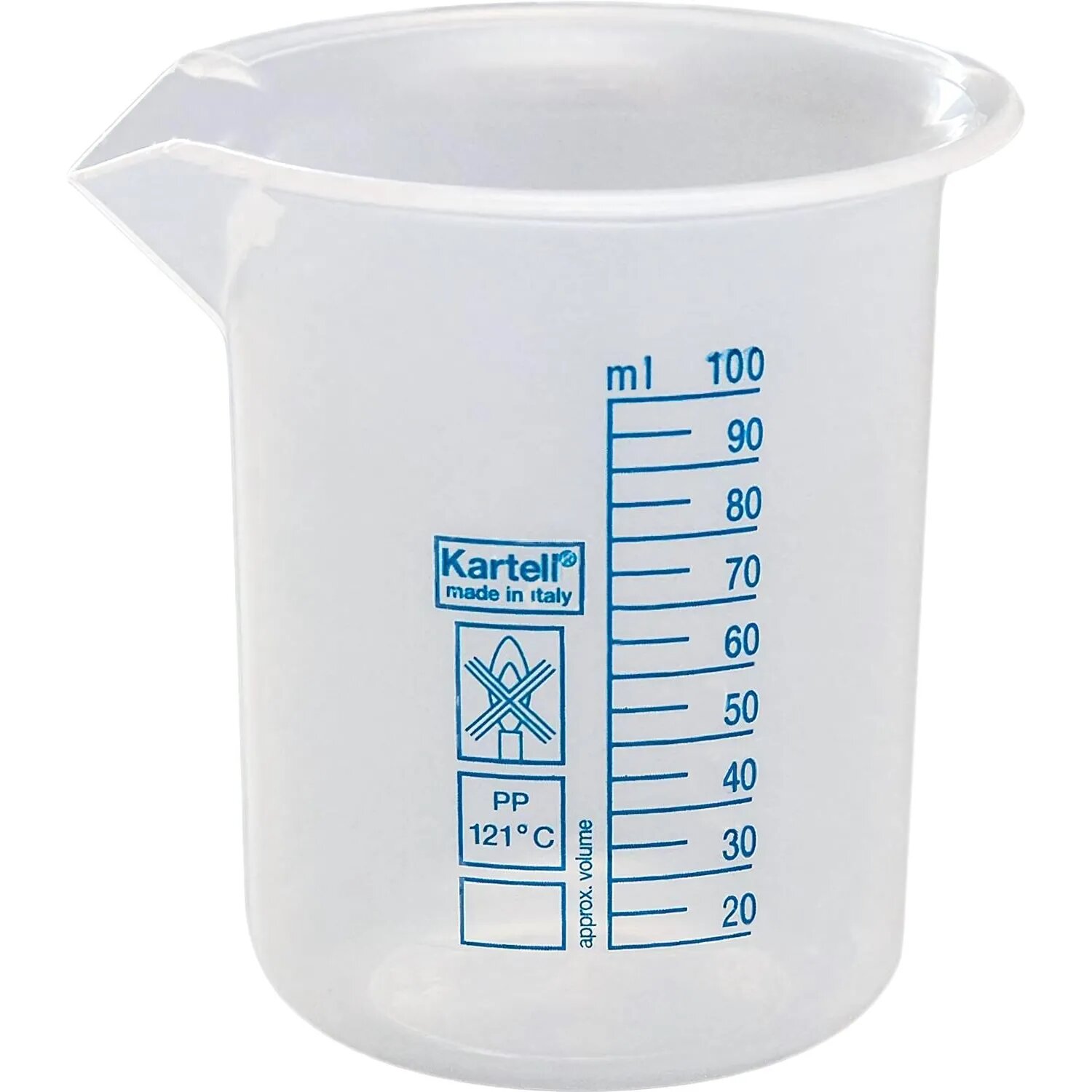 Мерный стакан 100 мл ПП 12 шт/уп, автоклав. +121С, Kartell 11000820