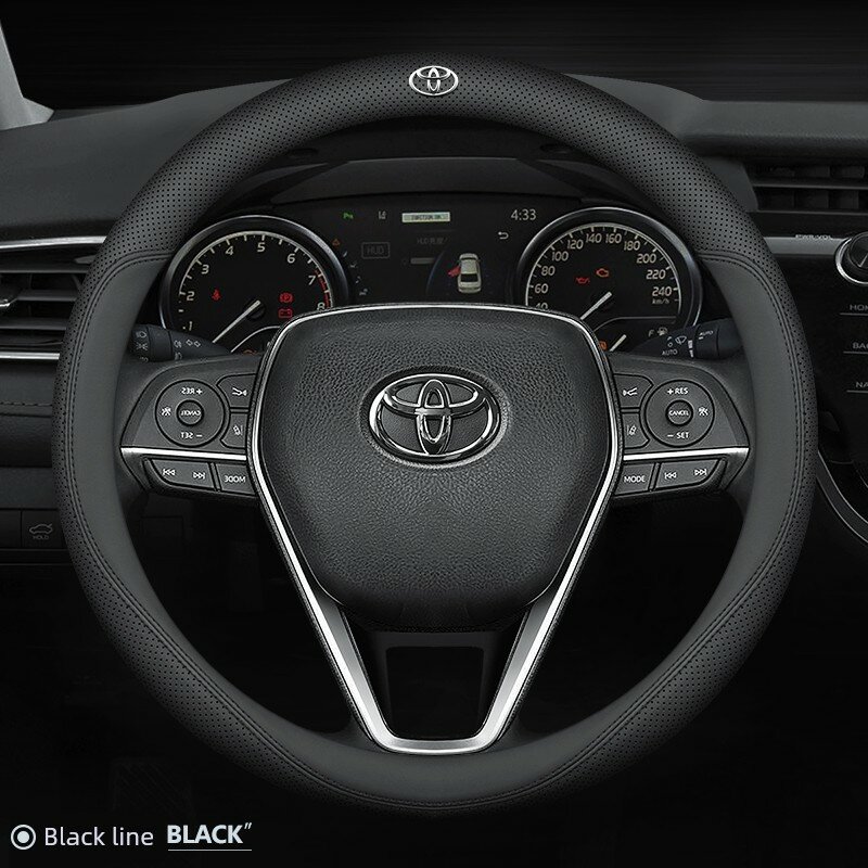 Чехол для руля Toyota Camry, Yaris, RAV4, Mark X в Напа Черный, с логотипом
