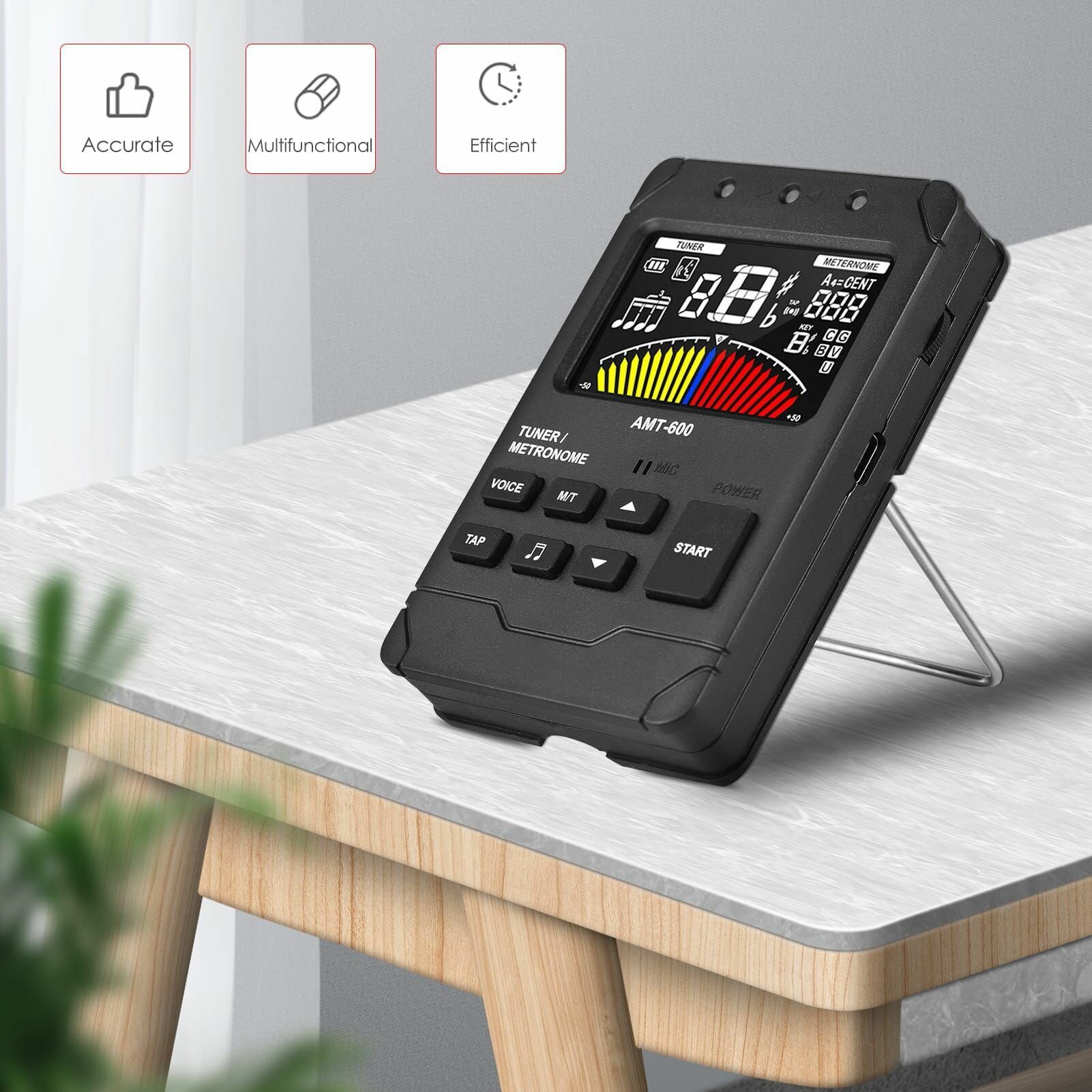AROMA AMT-600 тюнер-метроном 3-в-1 (2.5" ЖК, кабель для гитары/баса/укулеле)