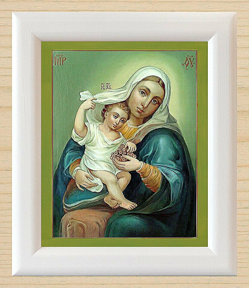 Икона Божией Матери "Покрывающая" Домодедовская, в широкой белой деревянной рамке 19*22,5 см