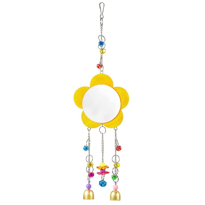 Куриные Игрушки для Кур, Зеркальная Игрушка-Качалка с Разноцветными Металлическими Колокольчиками для Цыплят, Петухи, Большое Зеркало на Деревянной Основе