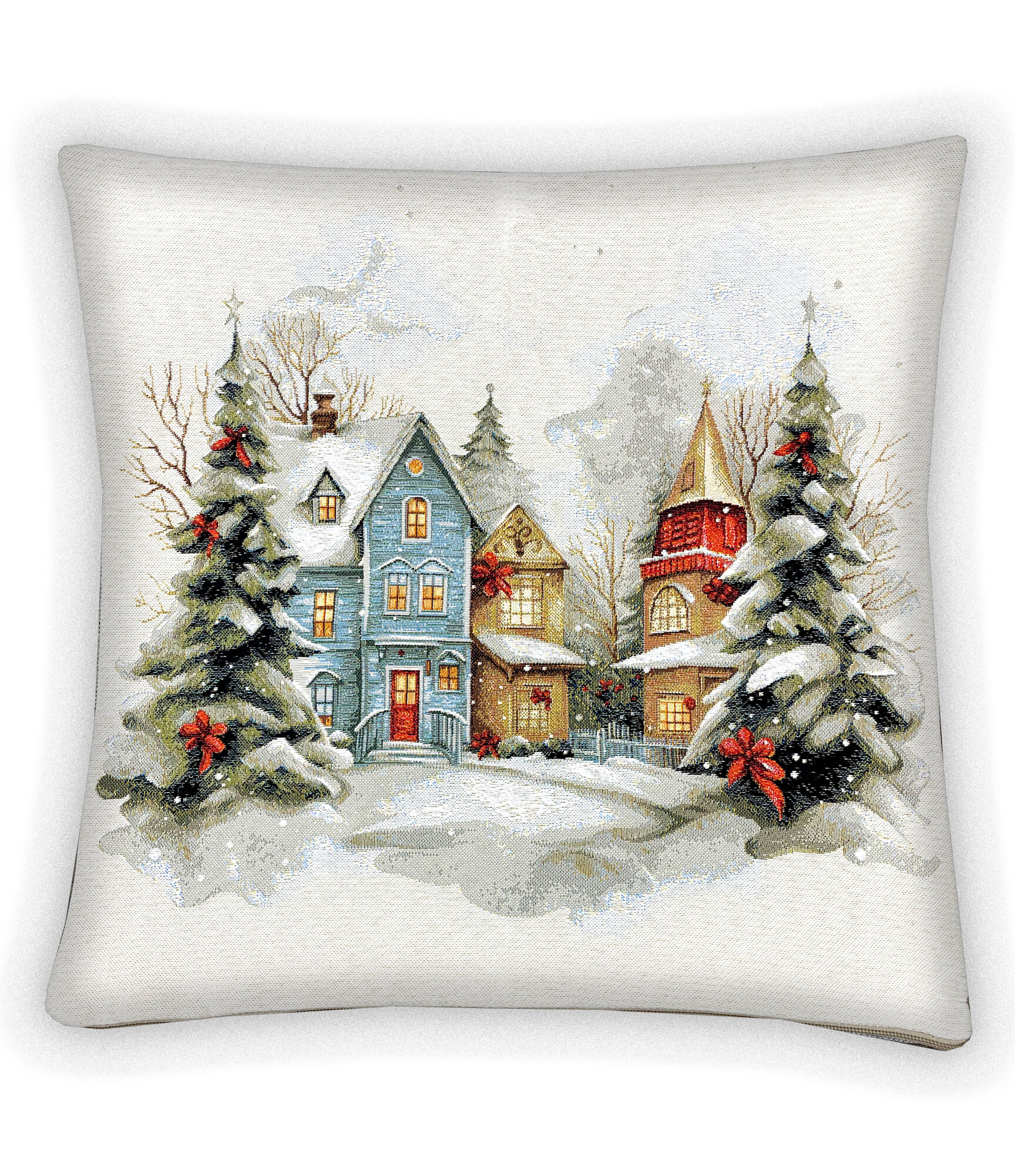 Декоративная гобеленовая наволочка "Новогодний уют голубой" 45х45 см MIDA VANERI