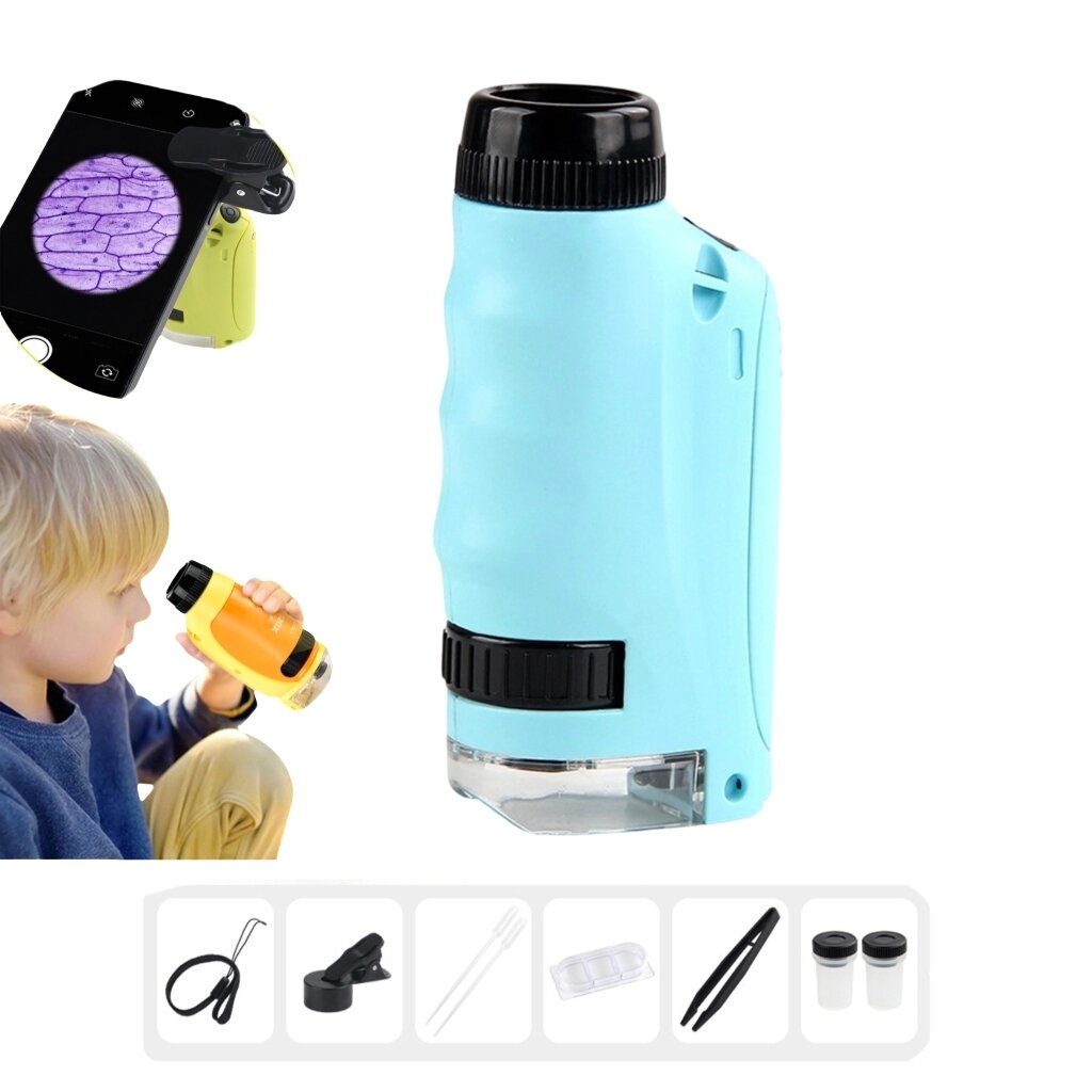 Карманный микроскоп для детей, Образовательный компактный микроскоп - Портативный набор микроскопов для дома, школы и лаборатории, для обучения биологии естественным наукам