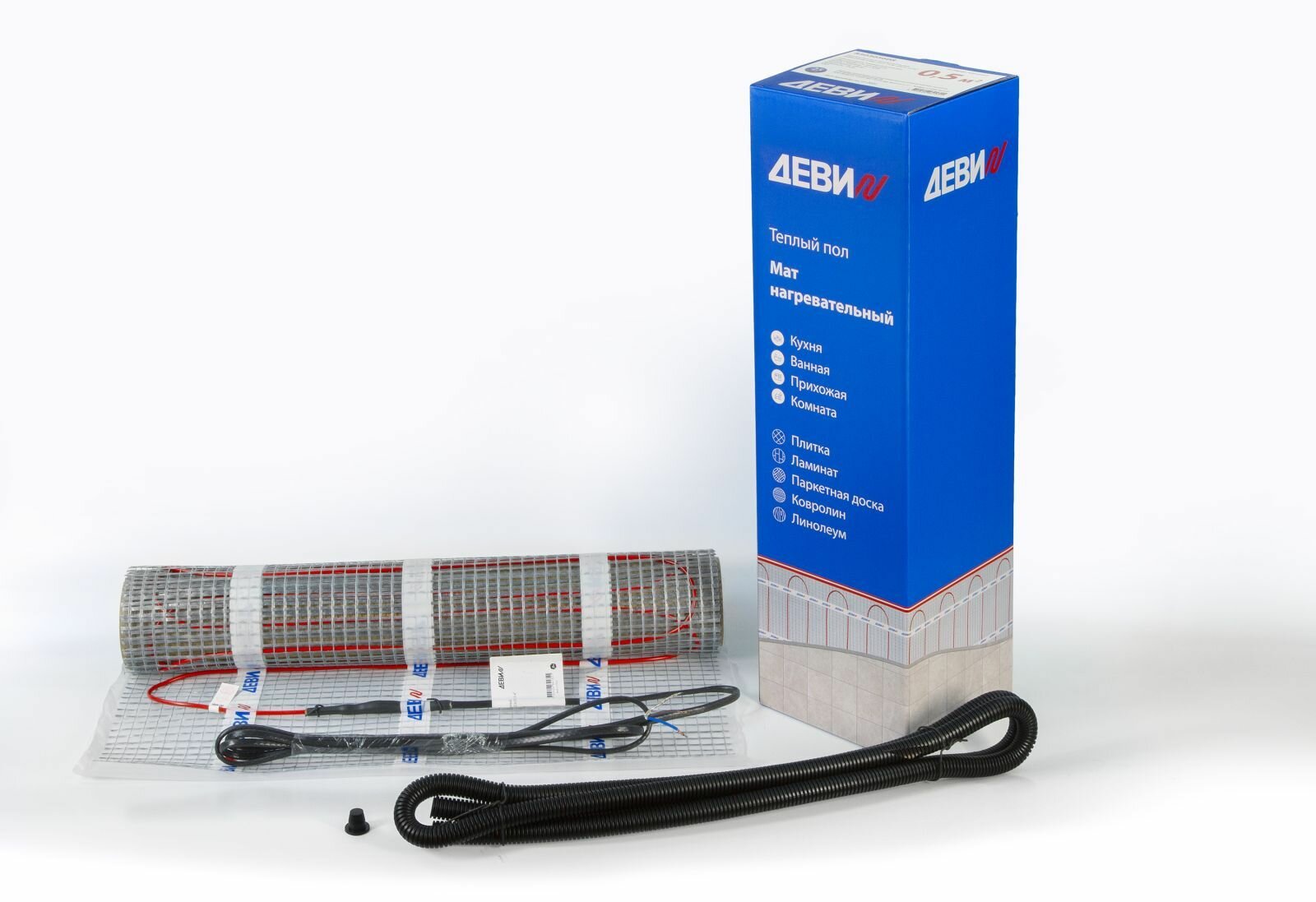 Мат нагревательный деви для теплого пола, мощность 225 Вт, площадь обогрева 1.5 м2
