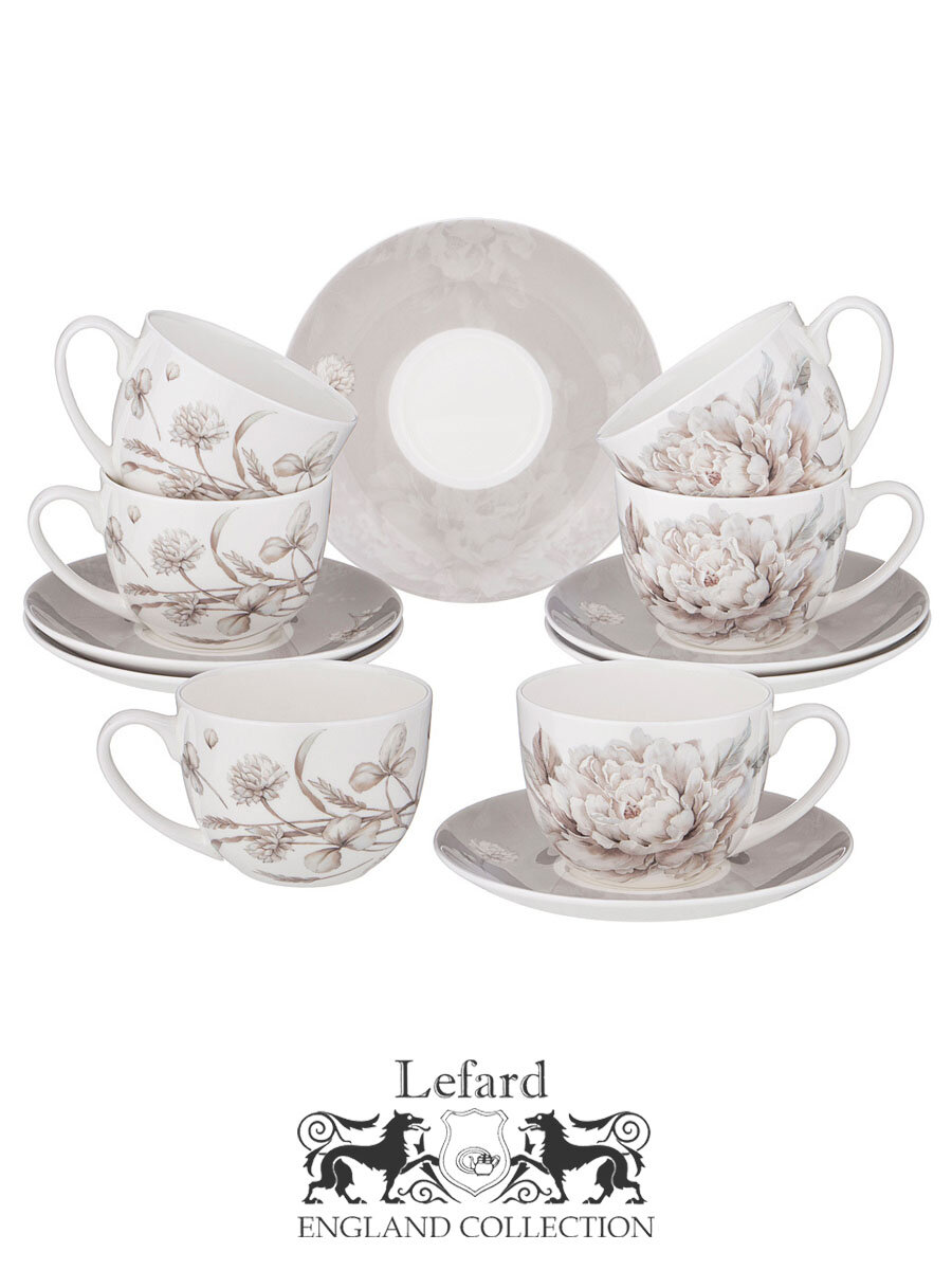 Чайный набор фарфоровый Lefard White Flower, 330 мл, на 6 персон, 12 предметов