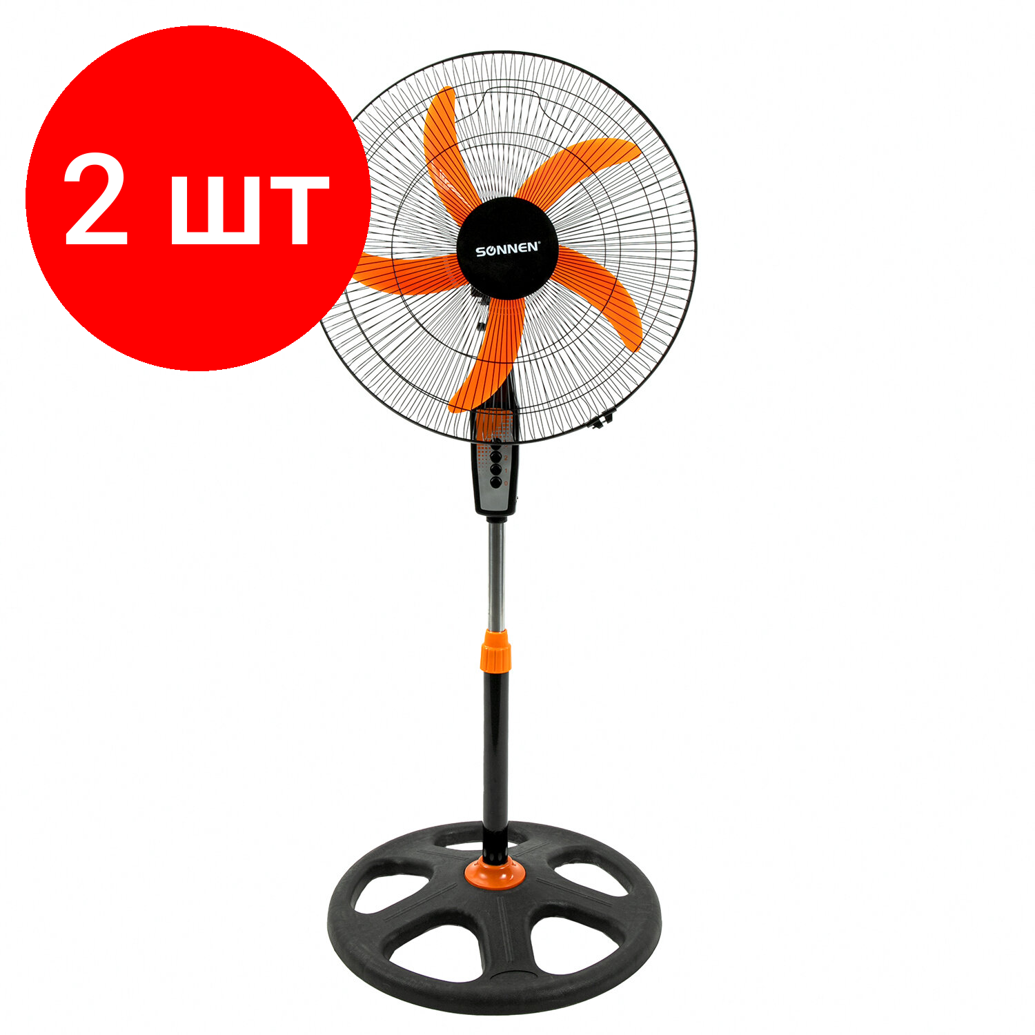 Комплект 2 шт, Вентилятор напольный, 3 режима, SONNEN TF-50W-45-А304, d=45 см, 50 Вт, черный, 454789, FS-45-A304
