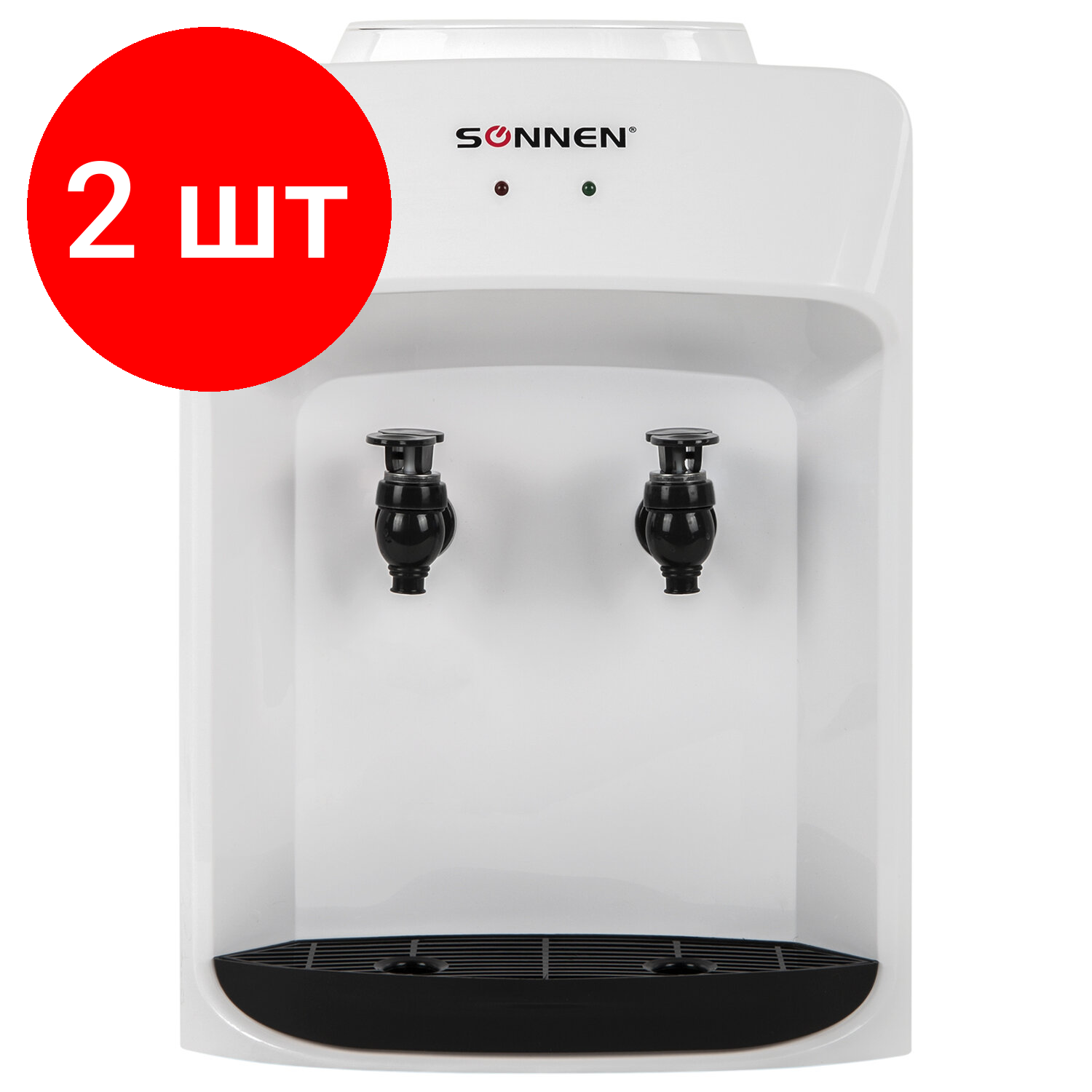 Комплект 2 шт, Кулер водораздатчик без нагрева И охлаждения, SONNEN TS-01WT, настольный, 2 крана, белый, 455411
