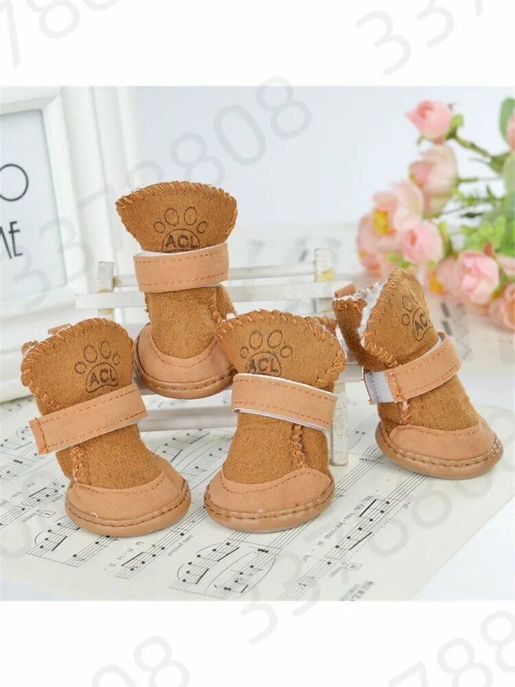 Ботинки утепленные для собак мелких пород зимние непромокаемые, антискользящие с флисом, набор 4 шт для той-пуделя, померанского шпица