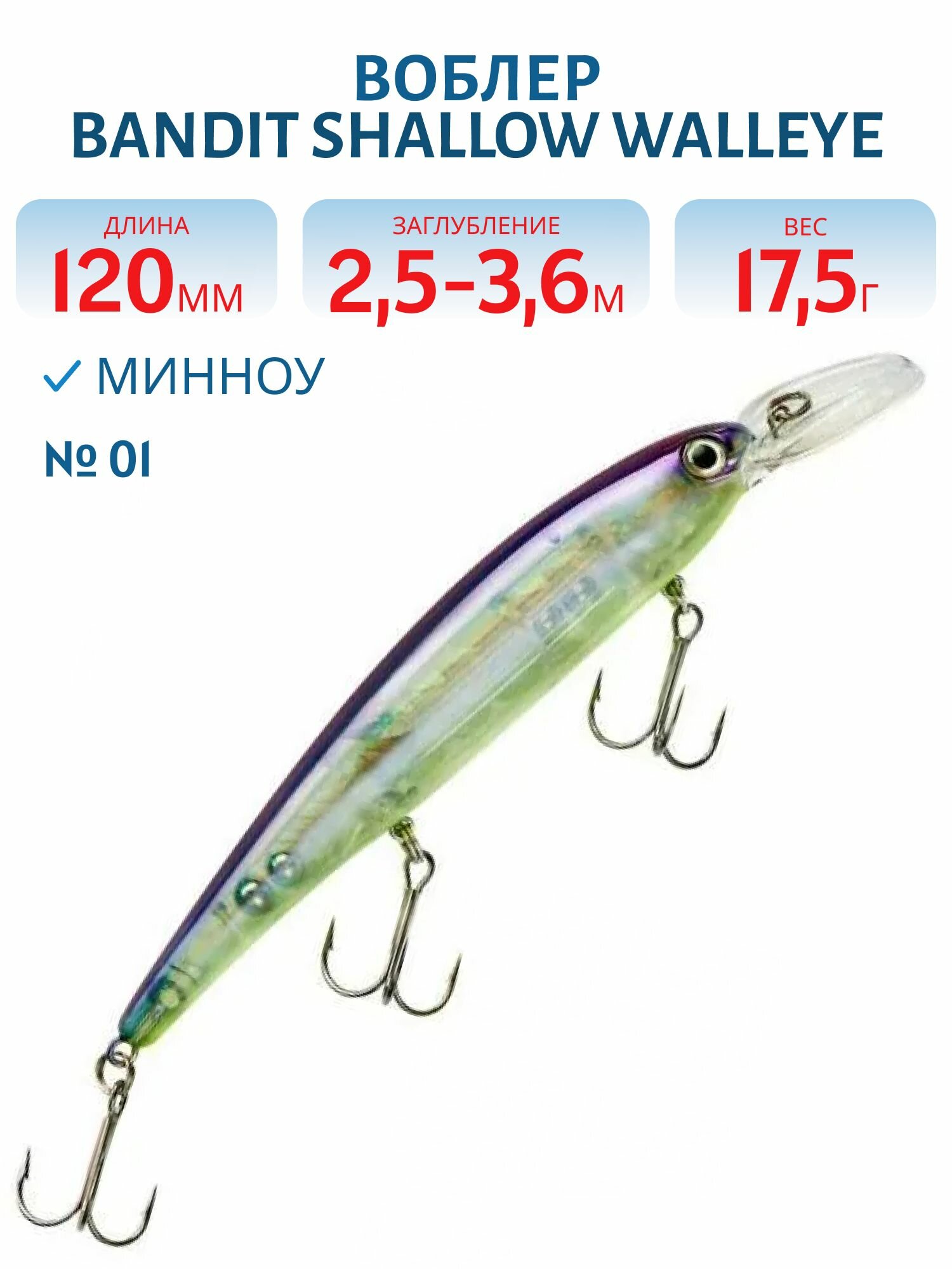Воблер BANDIT SHALLOW WALLEYE, 120 мм, 17,5 гр, цвет 01