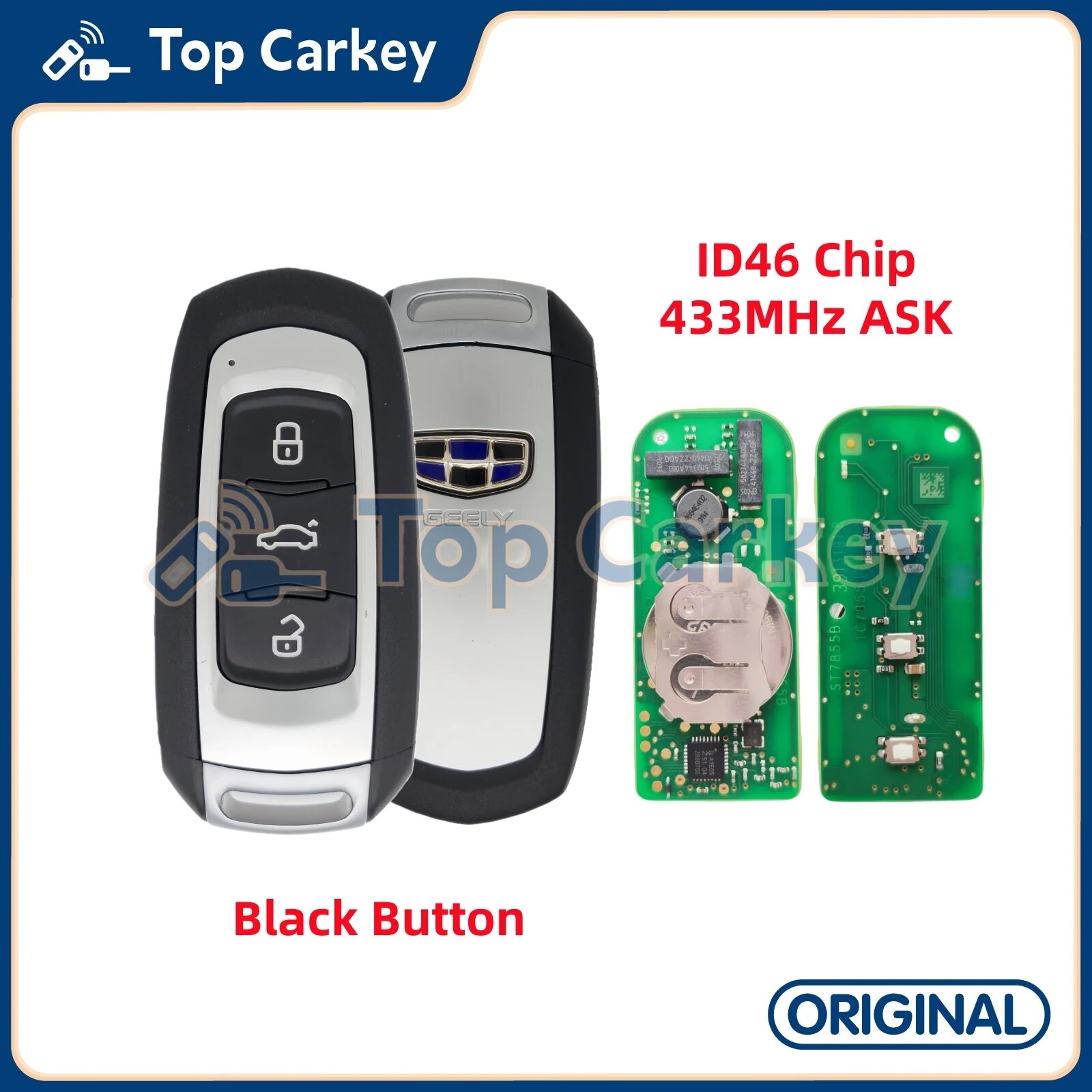 Оригинальный смарт-ключ TopCarkey, чип ID46 433 МГц для Geely GX3 Emgrand GT Emgrand EC7 Livan X3 Pro GX3 Pro ID46 ASK Black