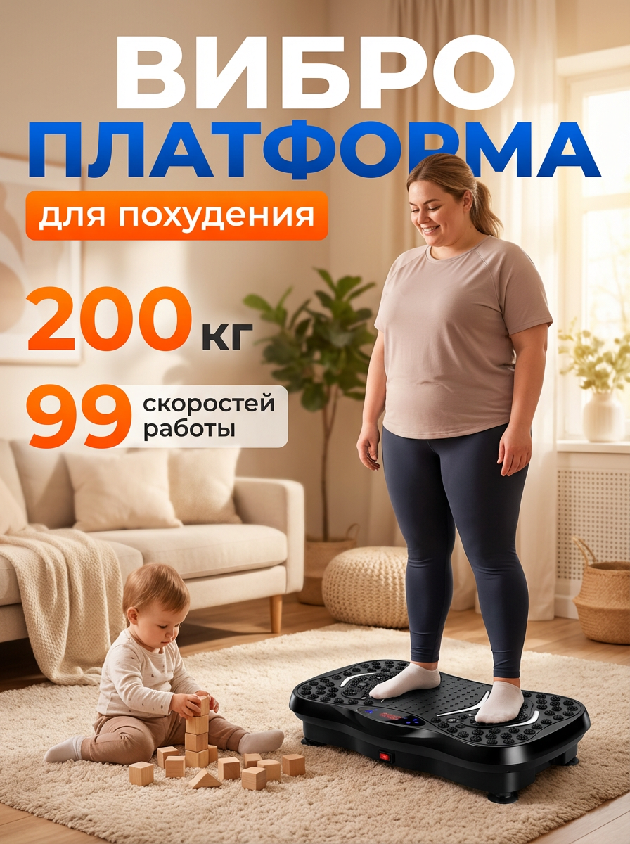 Виброплатформа для похудения тренажер до 200 кг С блютуз，регулировка амплитуды, 49 программ