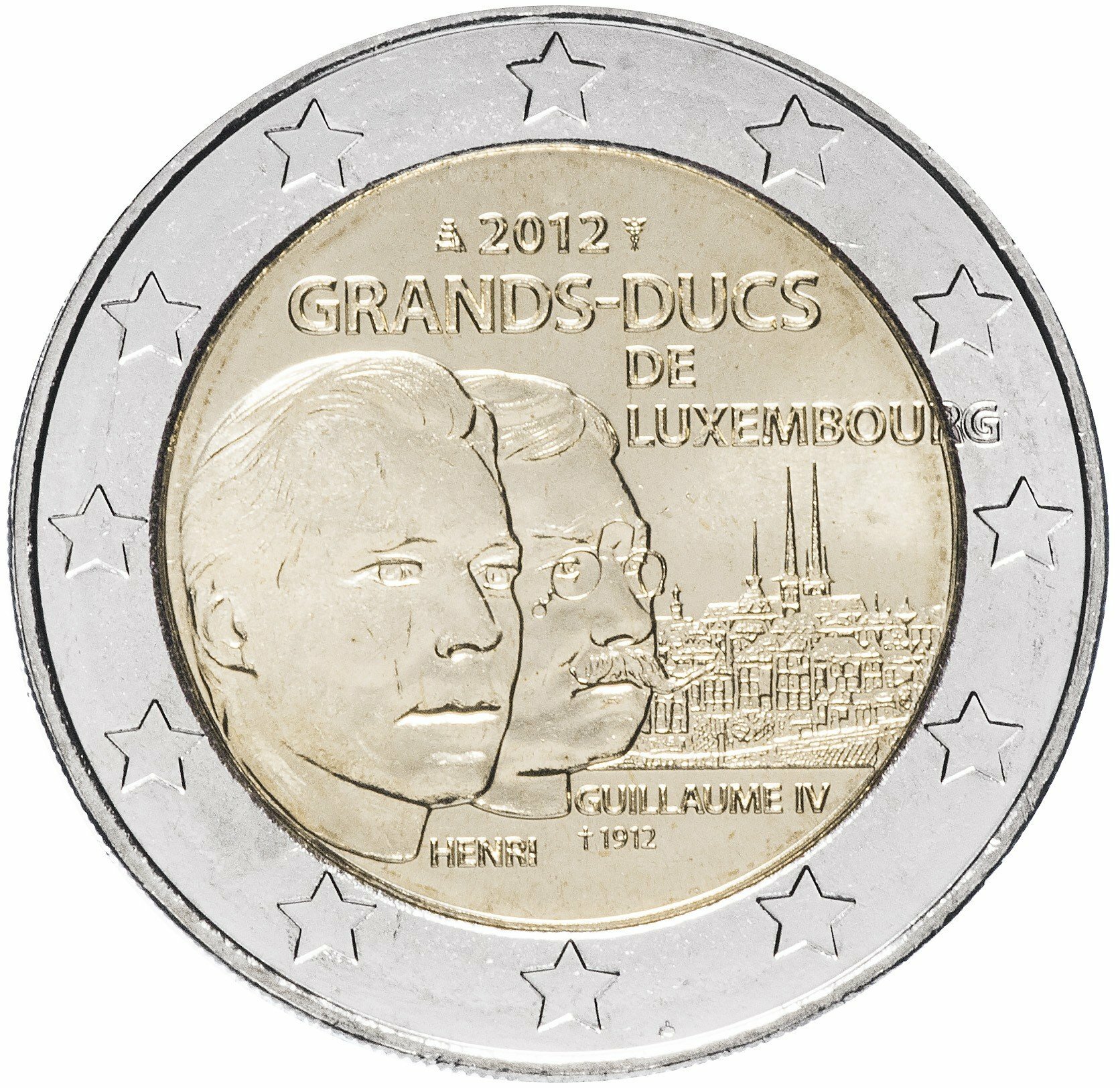 Люксембург 2 евро 2012 "100 лет со дня смерти великого герцога Вильгельма IV", Биметалл, в сохранности UNC