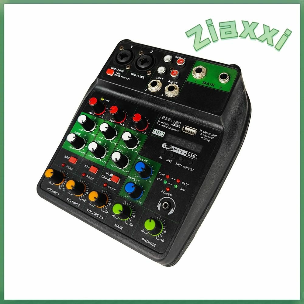 Портативный 4-канальный миксер, с MP3-плеером и фантомным питанием, для звукозаписи