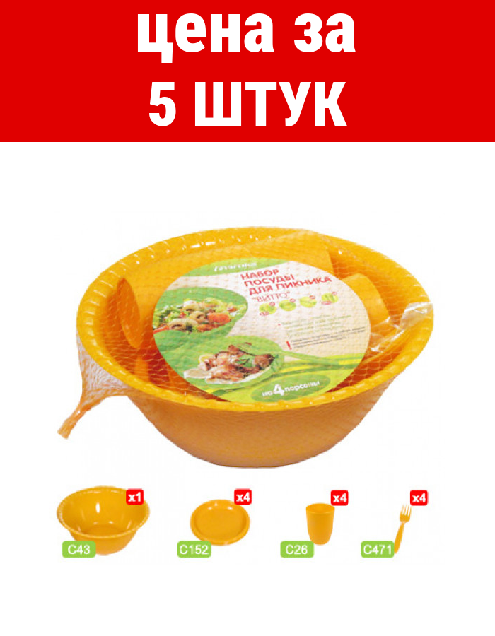 Комплект 5 шт, набор посуды для пикника витто на 4ПЕРСОНЫ MARTIKA