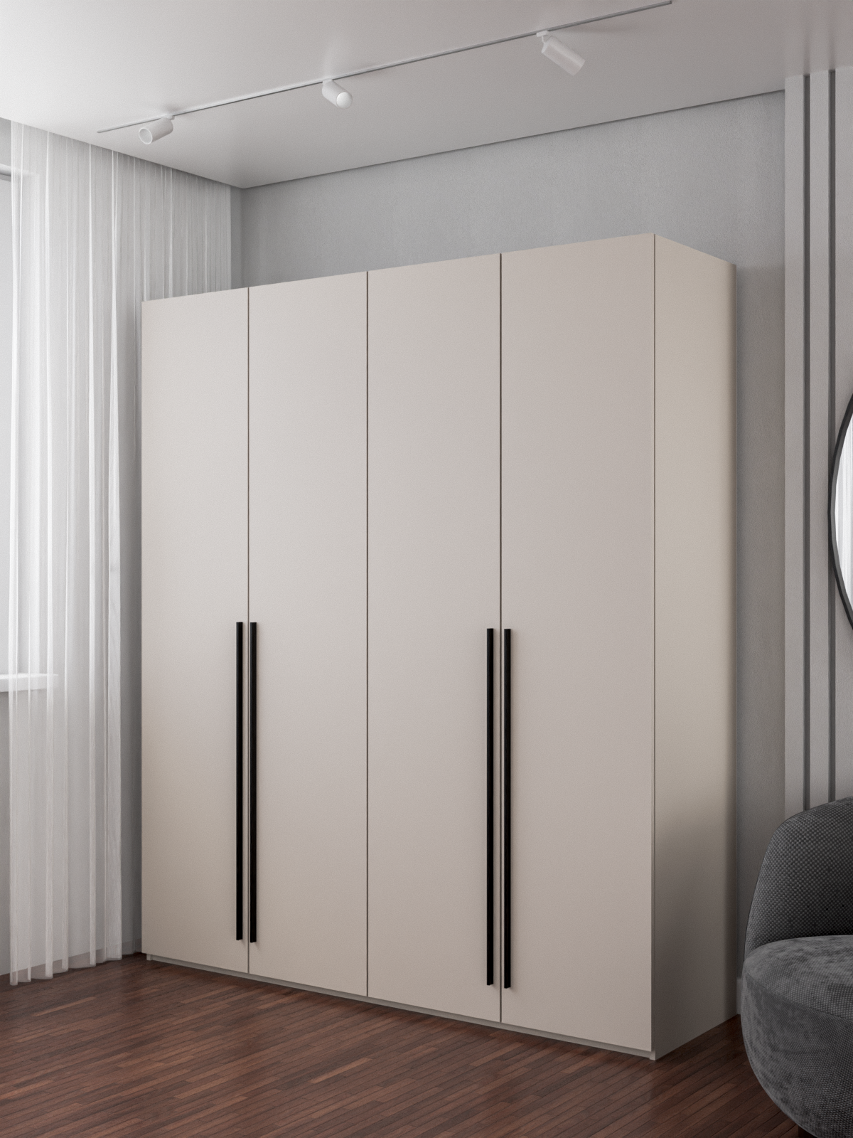 Шкаф распашной Трой | Корпус ЛДСП Кашемир| Фасад ЛДСП Кашемир | Ручка Чёрная