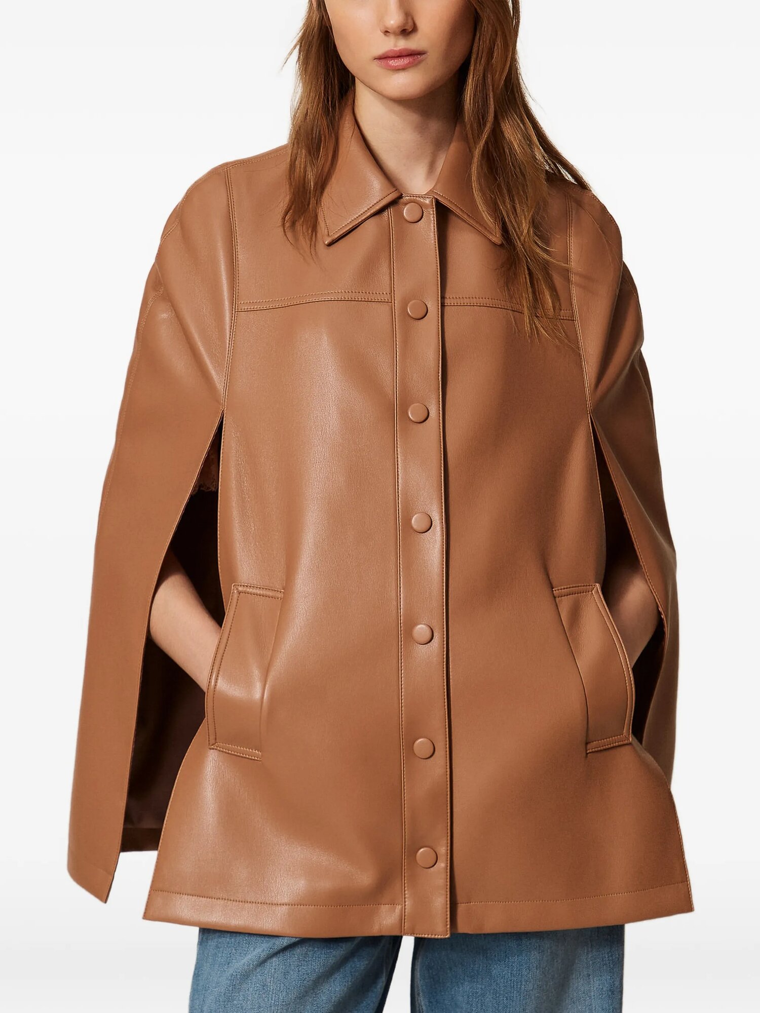 Накидка Twinset Milano Button faux-leather cape jacket, размер 44 — фото 1