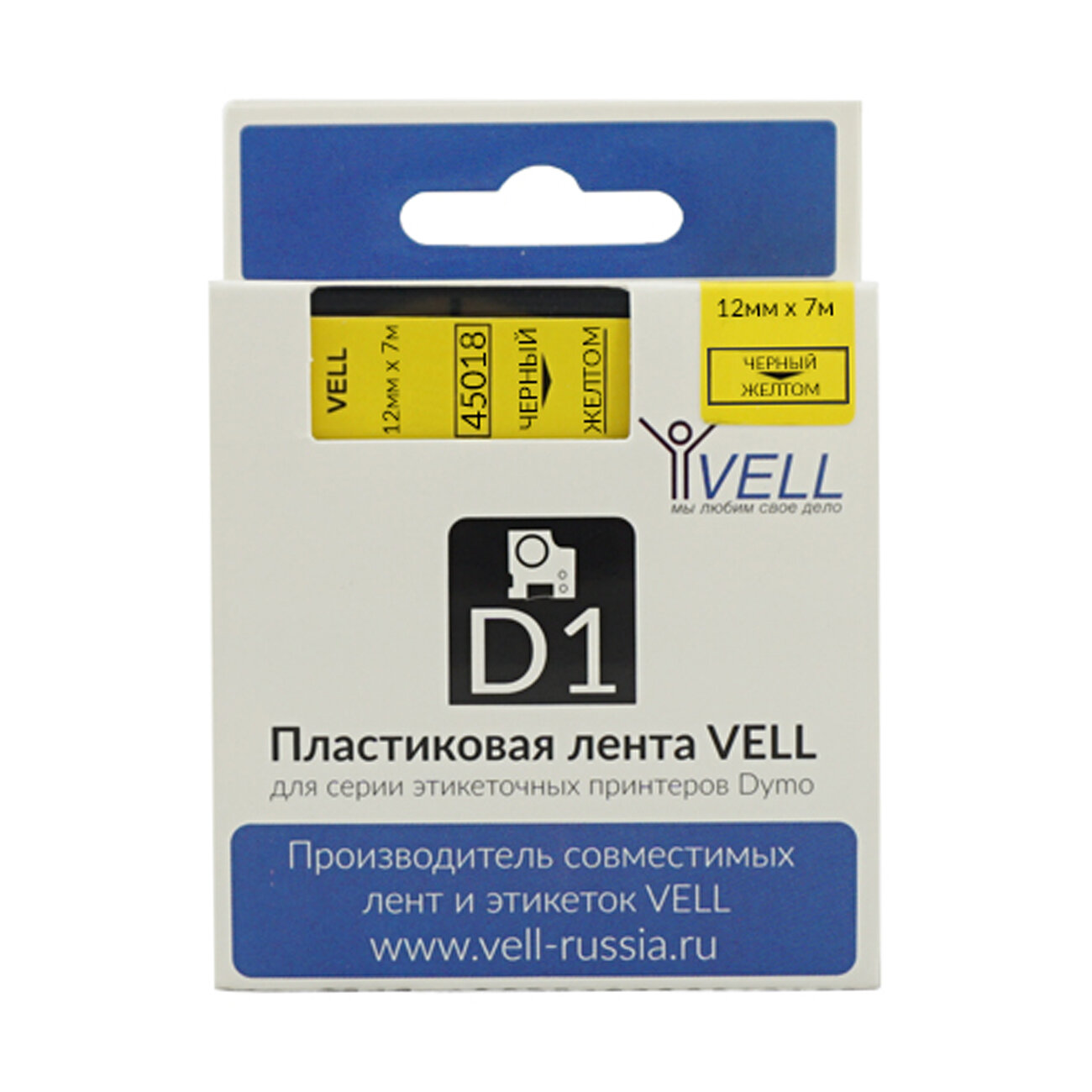 Лента Vell VL-D-S0720580/45018 (12 мм х 7 м, черный на желтом)