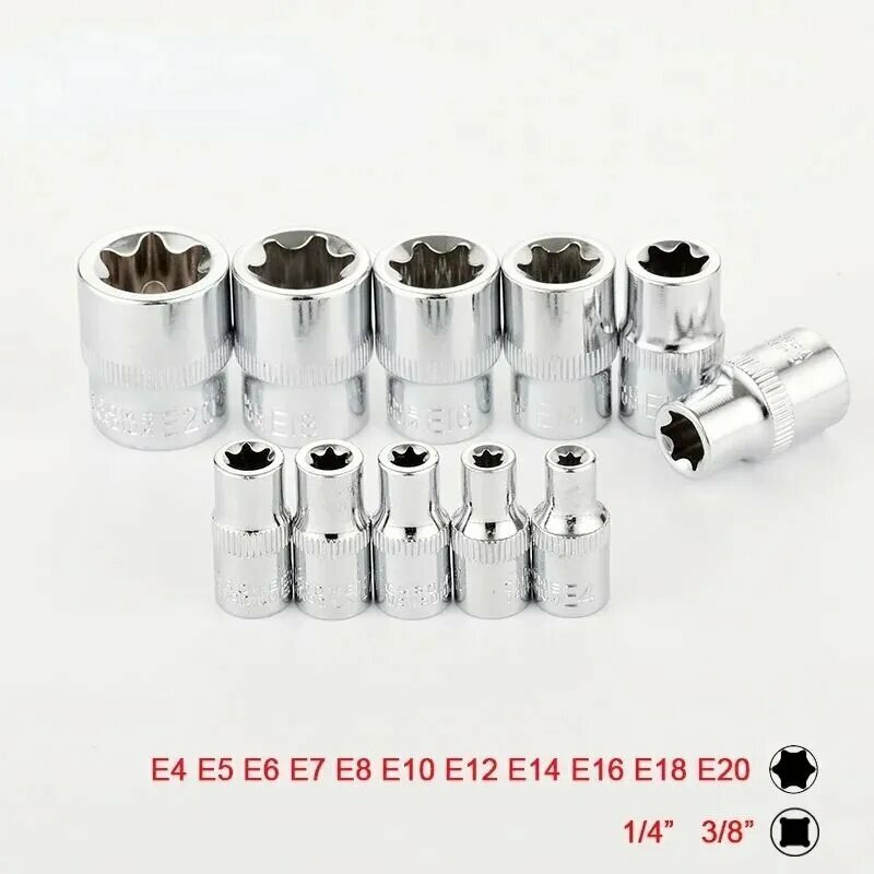 Набор торцевых головок E-типа, 1/4" и 3/8", для авторемонта, 11 шт