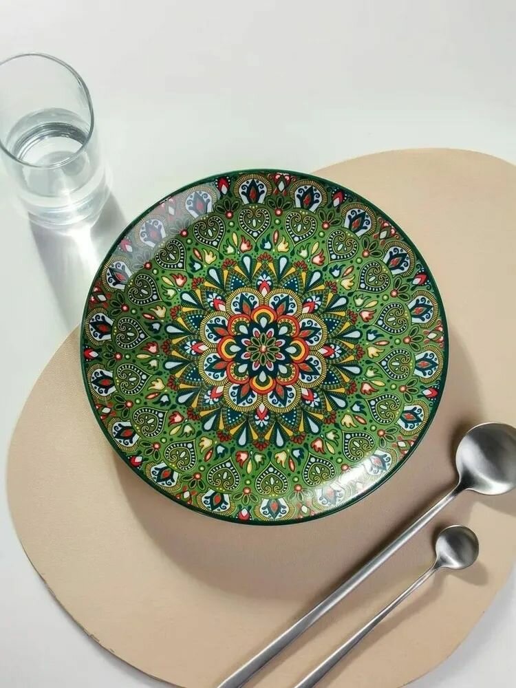 Блюдо сервировочное, 1 шт, Керамика зеленое, диаметр 25 см