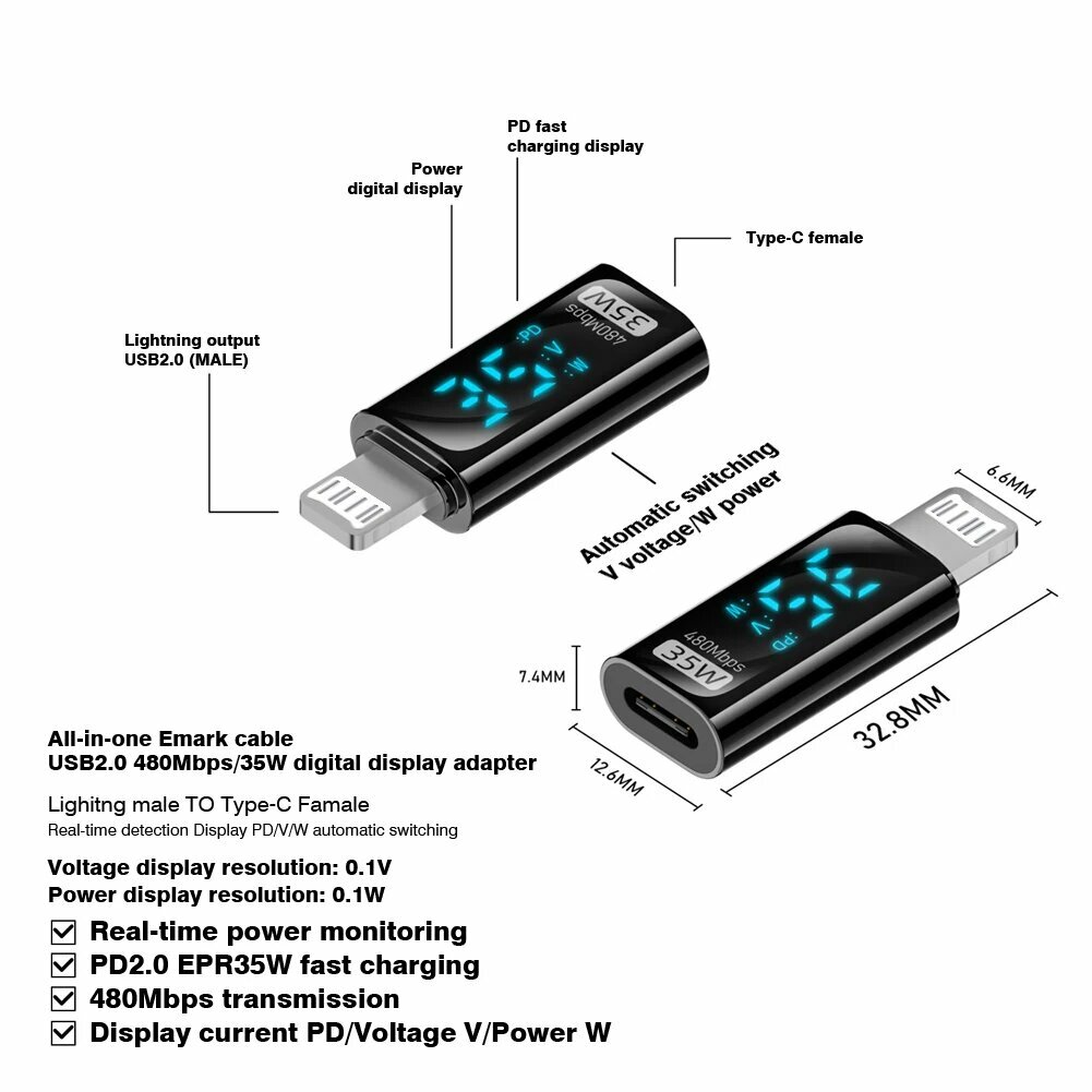 Адаптер USB4 OTG типа C к USB Type C PD 140 Вт Адаптер данных цифрового дисплея Lightning to Type C