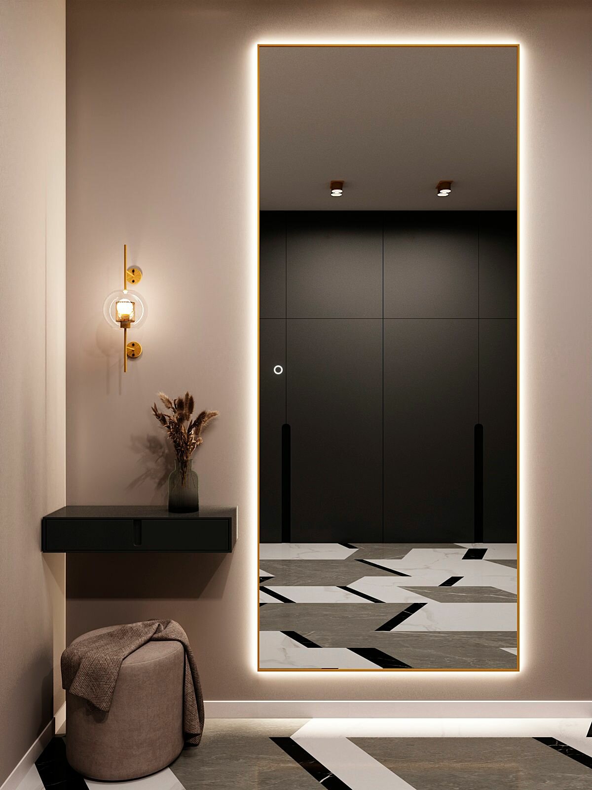 Зеркало настенное 240х100 см. золото с подсветкой сенсорное в алюминиевой раме интерьерное BLX MIRROR