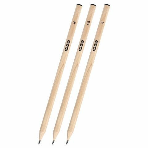 24 шт. Карандаши чернографитные чертежные школьные разной твердости, набор 3 штуки: Н, НВ, B, пифагор, 181998