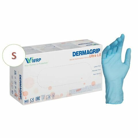 2 шт. Перчатки нитриловые смотровые, 100 пар (200 шт.), повышенная чувствительность, размер S (малый), DERMAGRIP Ultra, D1101-27