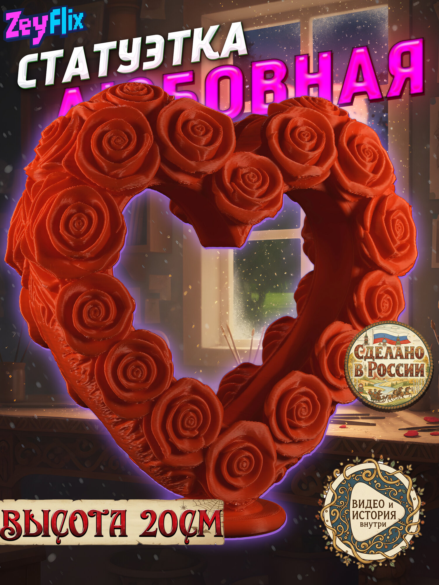 Статуэтка свадебная, на день всех влюбленных - Сердце Роз, красный