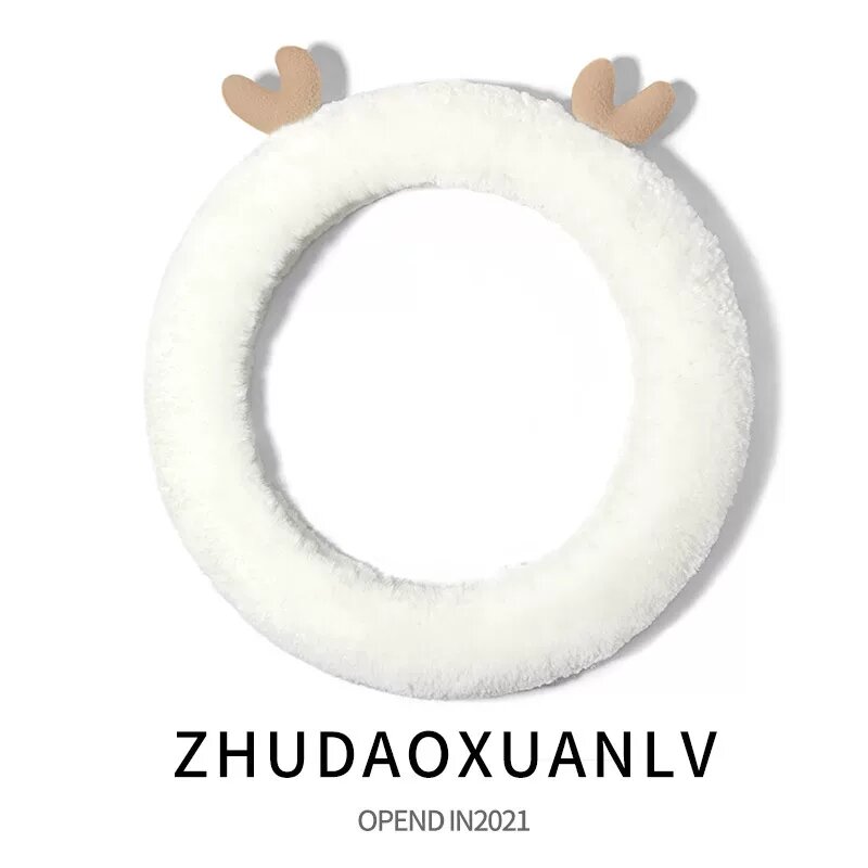 Чехол на руль автомобиля из плюша с оленьими рожками, зимний, милый, нескользящий, универсальный, защитный чехол на