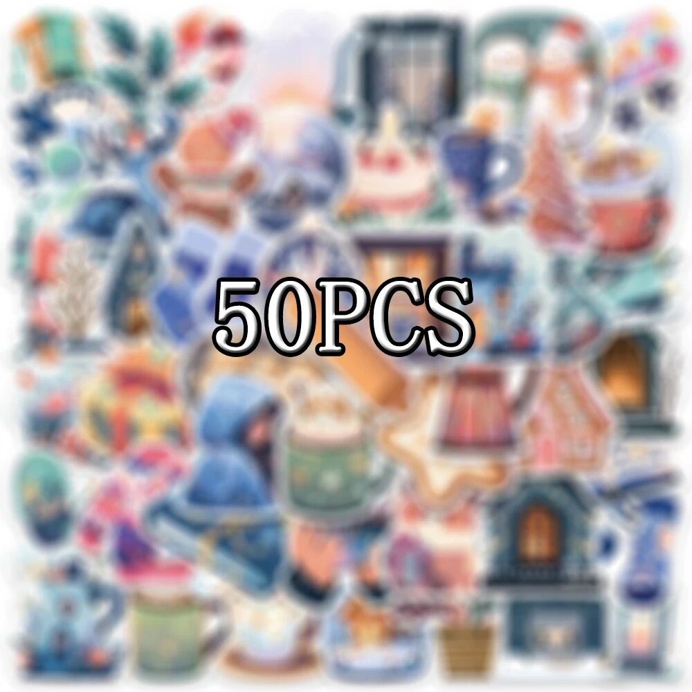 Наклейки зимние мультяшные 50шт, Цвет: OPQ093-50pcs