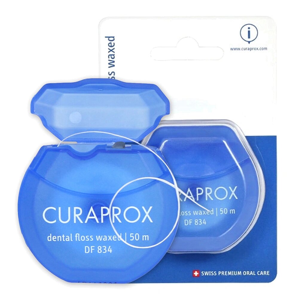 Вощеный флосс для зубов Curaprox DF834, с мятным вкусом, 50 м