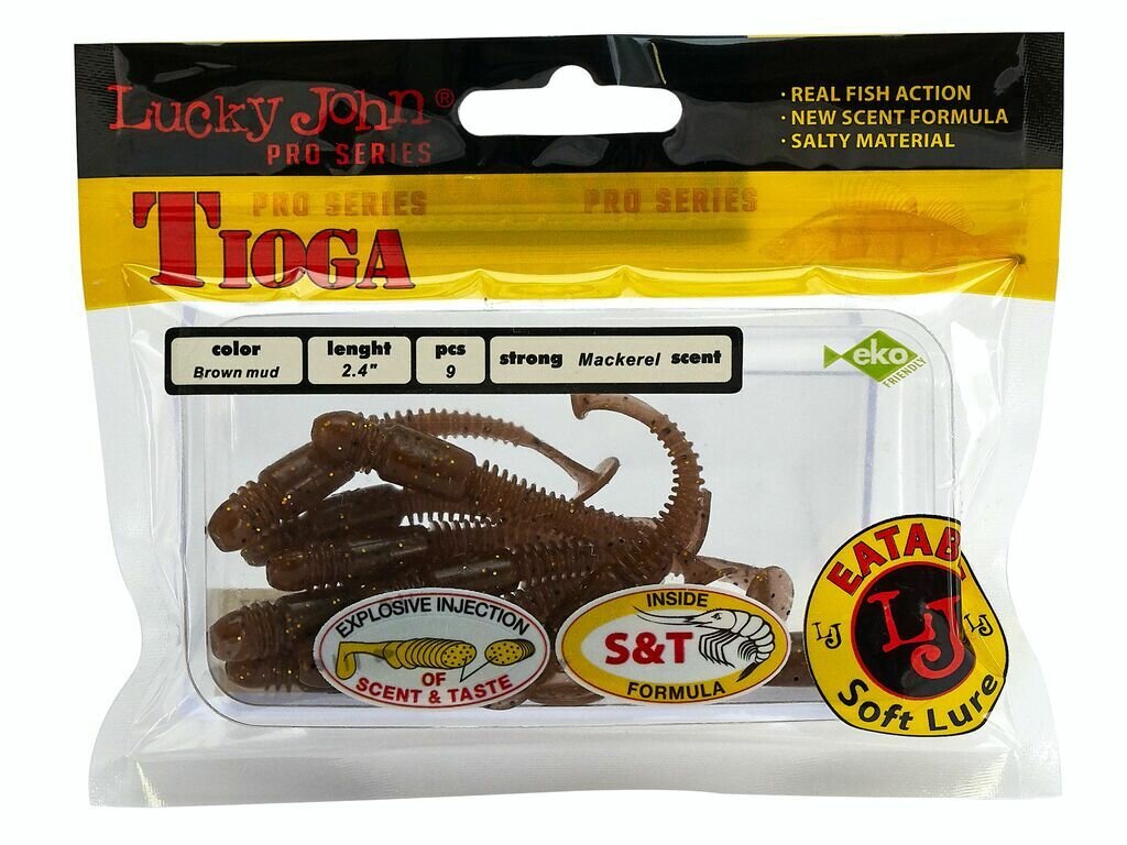 Виброхвосты "съедобные" Lucky John Pro Series TIOGA 2.4in (6,2 см), цвет S07, 9 шт. / силиконовые приманки для рыбалки