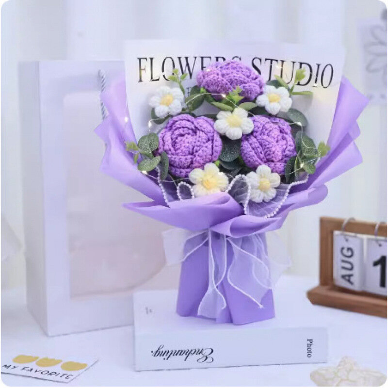 Готовый продукт вязаного букета из пряжи с подсолнухами, ручная работа, интернет-знаменитость, плетеная роза, цветок на День учителя, выпускной, вечный цветок