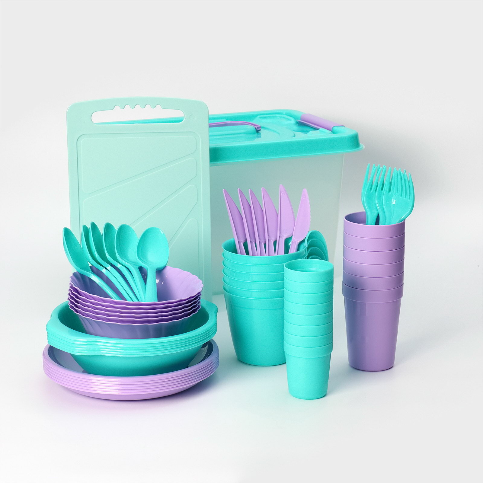 Набор посуды для пикника на 6 персон "Все за стол – 2", 52 предмета, пластик, микс