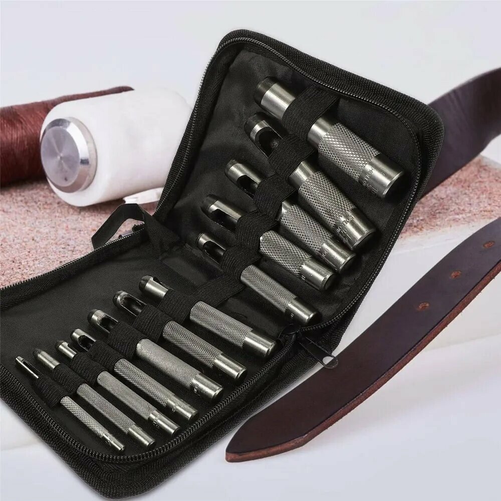 Набор из 12 стальных полых кожаных пробойников 1/8-3/48 дюйма (3-19 мм) для тяжелых круглых отверстий для прокладок часового ремня