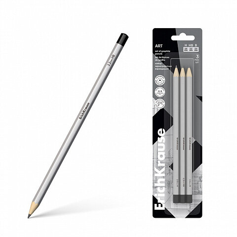Набор из 3 чернографитных карандашей Art, шестигранных, Н, HB, B, арт. 45390