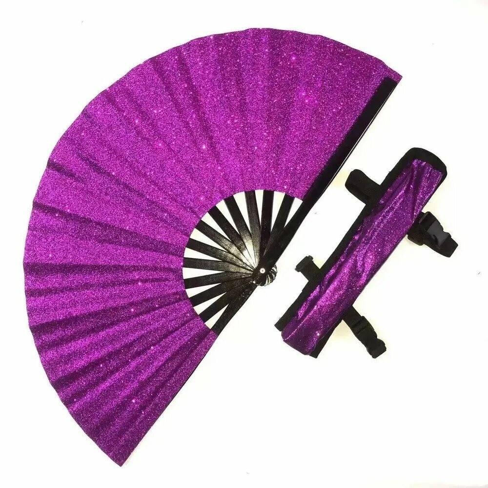 Китайский веер с блестками + чехол - бамбуковая основа, традиционный веер ушу"