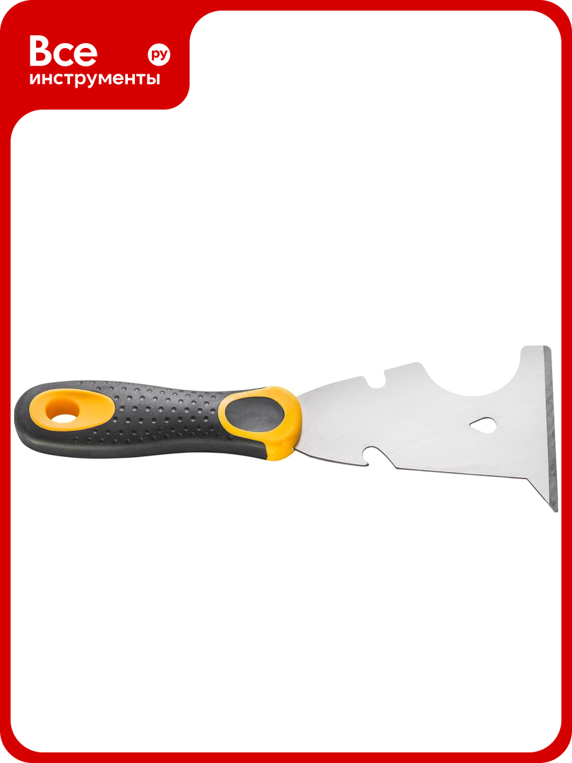 Многофункциональный шпатель жёсткий HARDY ручка 2К, серия 80 0830-800100 из нержавеющей стали с рукоятью и зубьями