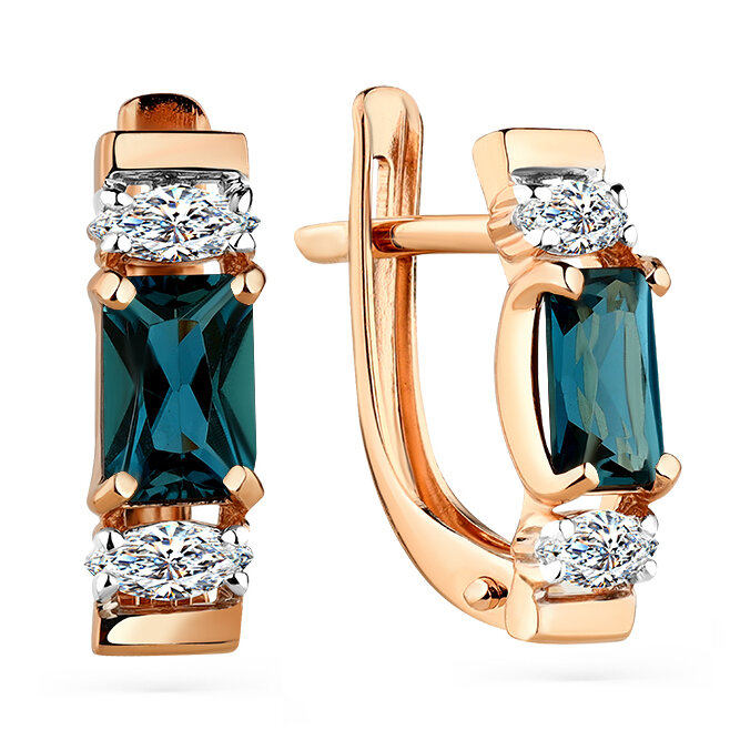 Серьги, золото, 585 проба, фианит, Лондон топаз