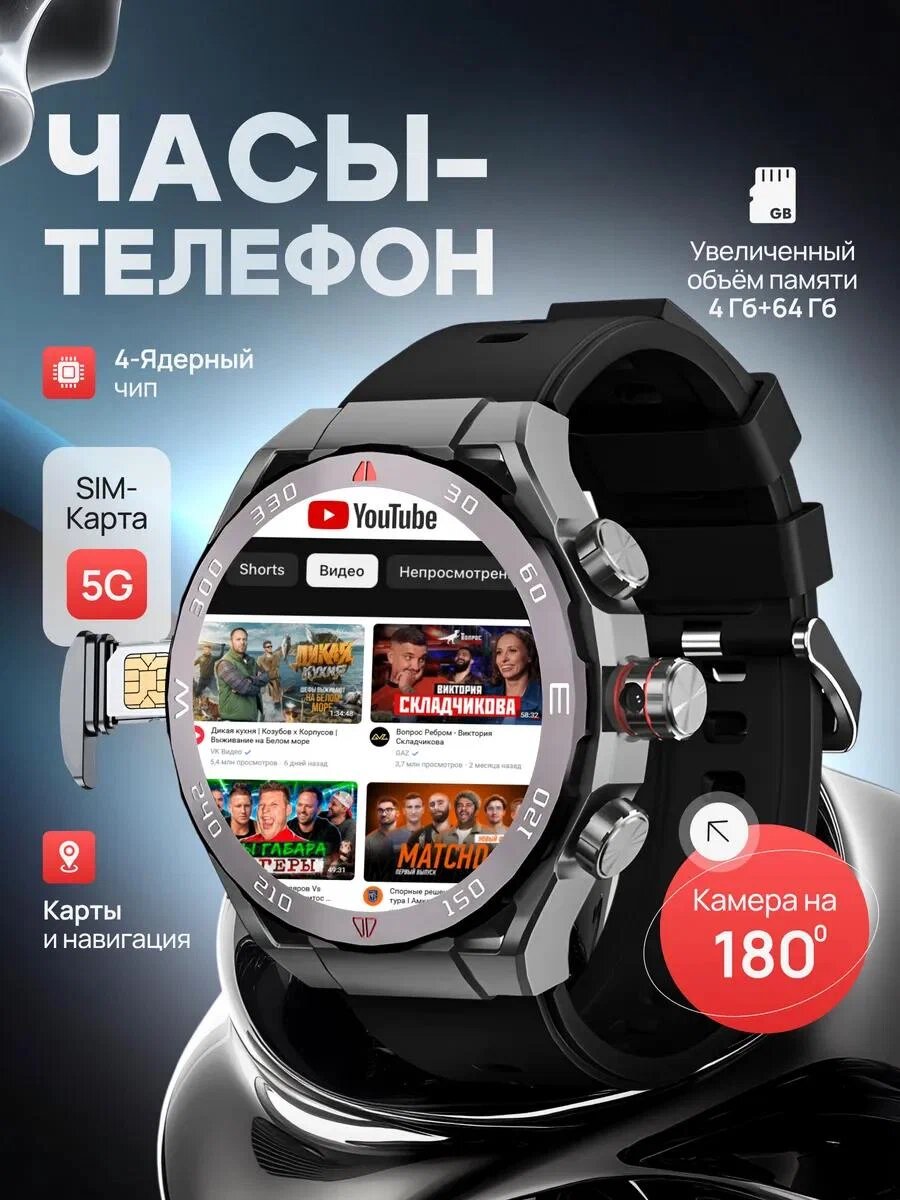 Умные смарт-часы FG Watch 04, Android, Sim-карта 5G, камера 180º, Wi-Fi, Карты и навигация