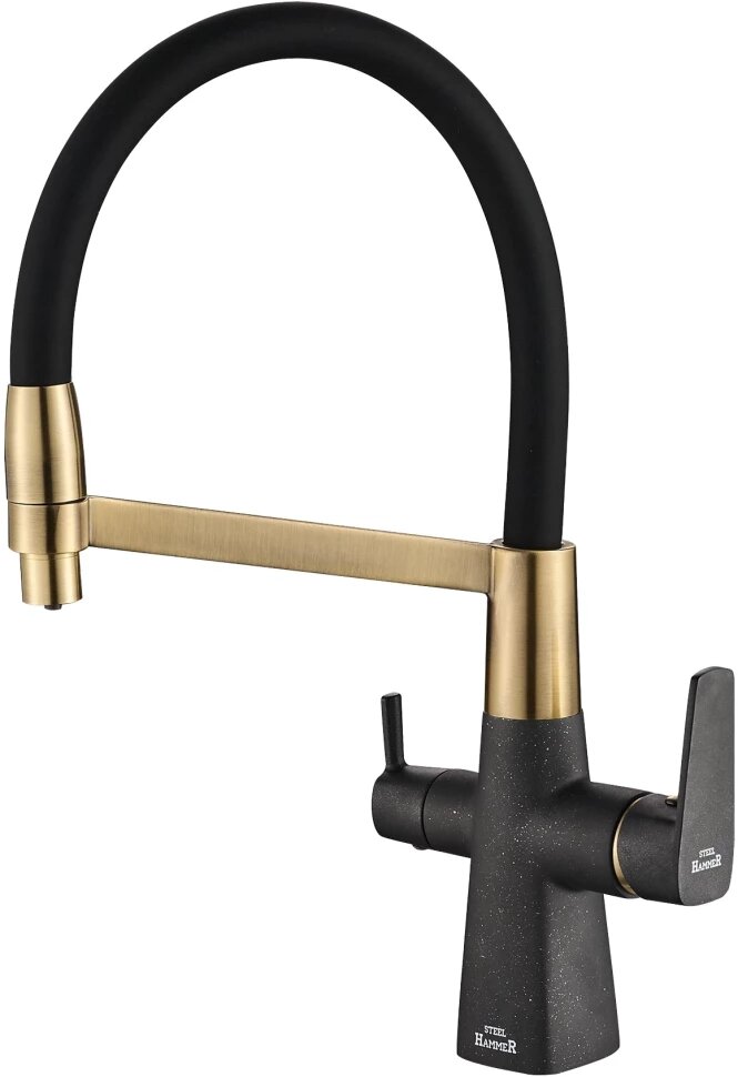 Смеситель для кухни Zorg SH 818-6 BLACK BR с подключением к фильтру, гибким изливом, бронза/черный