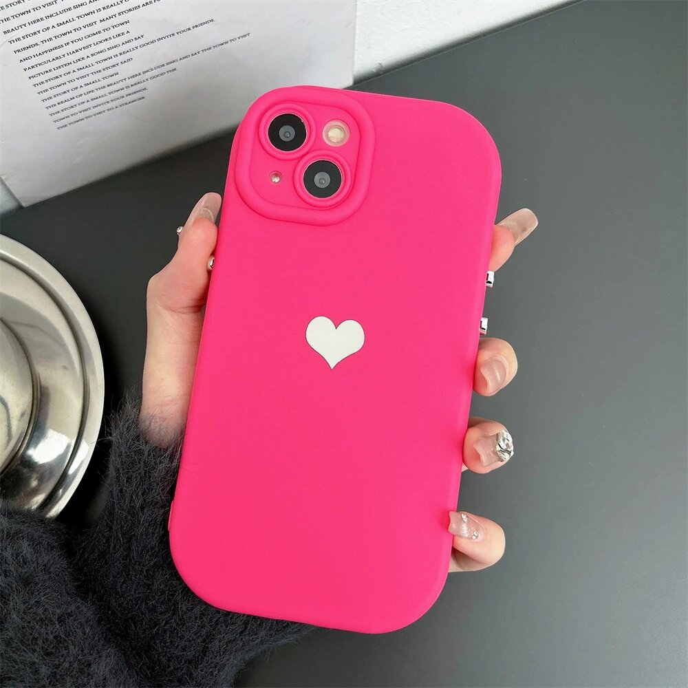 Овальный однотонный чехол карамельного цвета для телефона iPhone 15, 14 Plus, 11, 12, 13 Pro Max, XR, XS Max, серебристый защитный чехол с сердечками и камерой Розовый, Rose Red, For iPhone 11